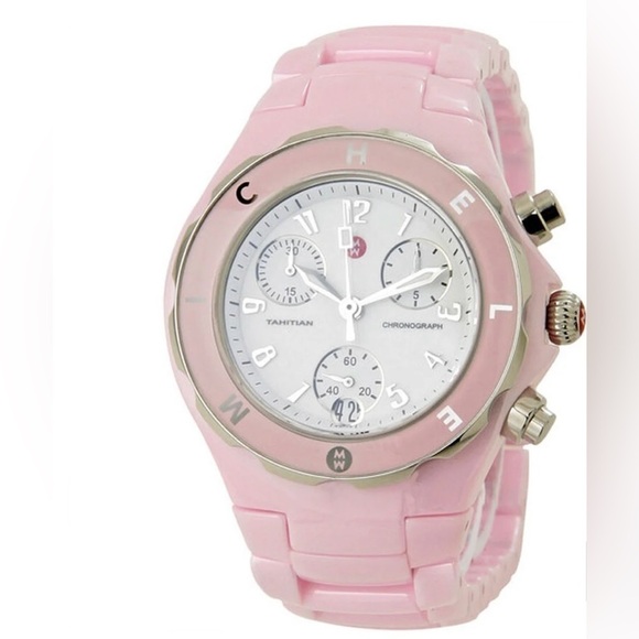 Michele | Accessories | Michele Pink Tahitian White Dial Ceramic Watch ...